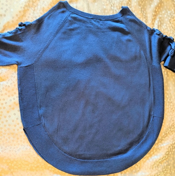 Express | Tops | Round Bottom 34 Braided Sleeve Blue Sweaterm | Poshmark